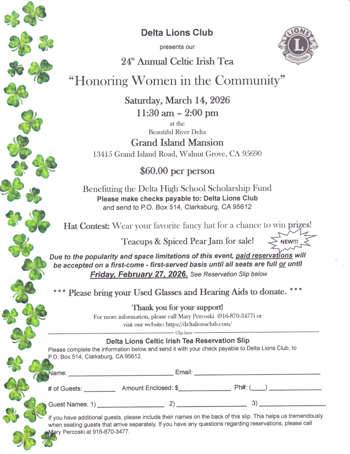 Celtic Irish Tea at Grand Island Mansion – Delta Lions Club